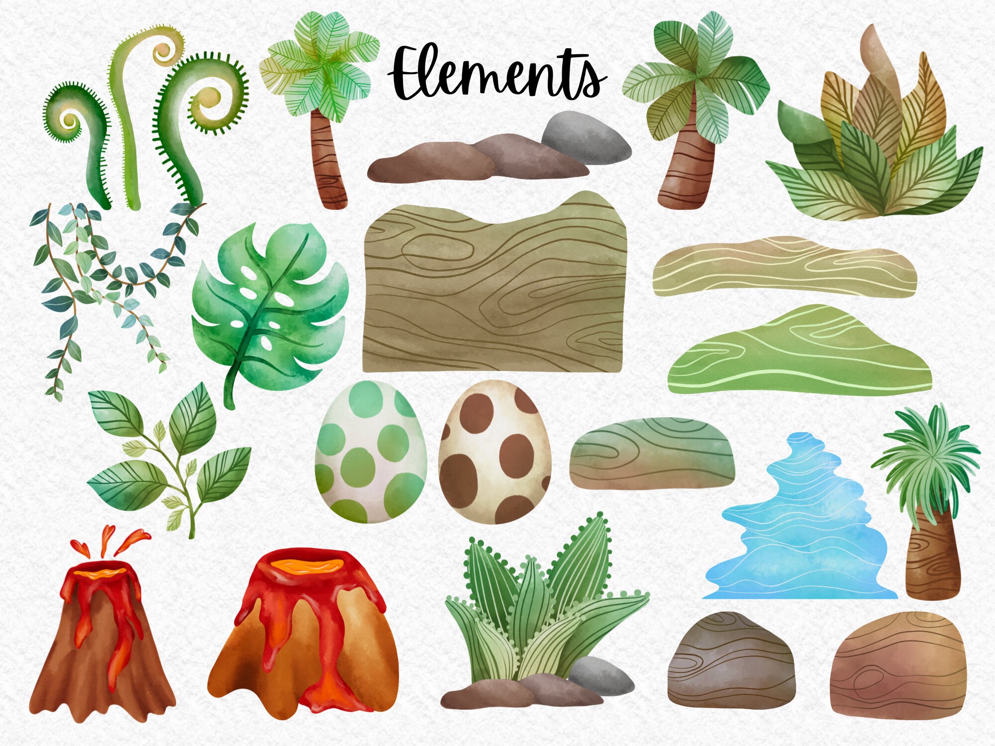 Cute Dinosaurs V2 Watercolor Clipart PNG Jurassic Elements - Etsy