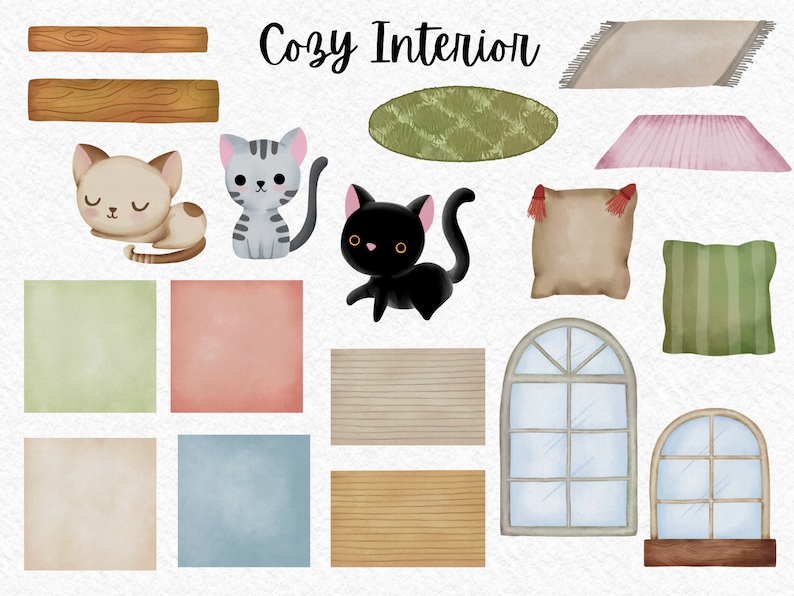 Cozy Interior Watercolor Digital Clipart PNG , Boho Furniture , Home ...