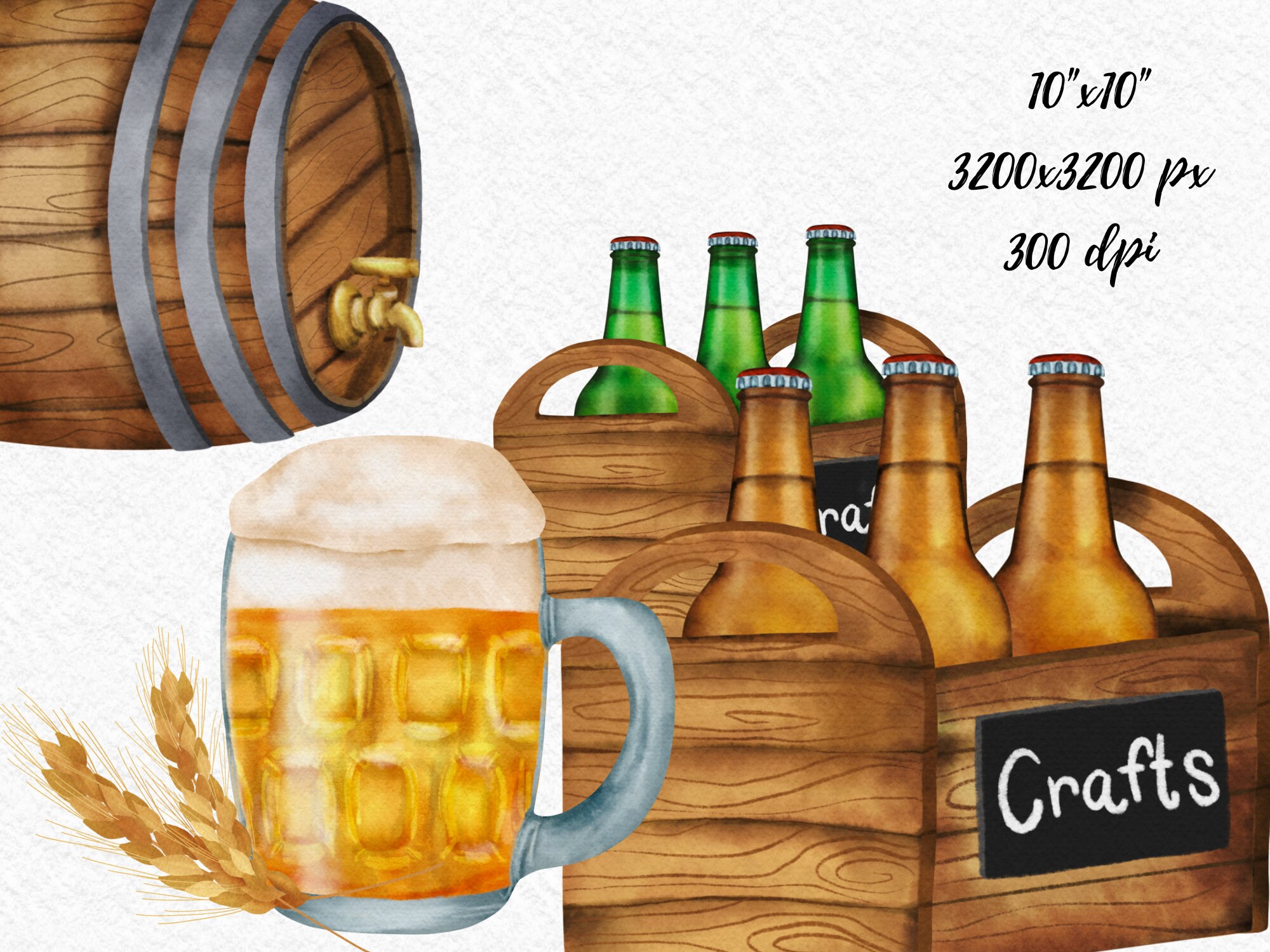 Beer Watercolor Clipart Digital PNG Illustration Craft Beer Bottle ...