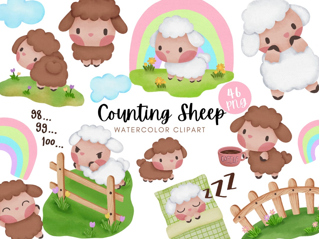 Counting Sheep Watercolor Clipart, Cute Baby Animal ,baby Shower ...