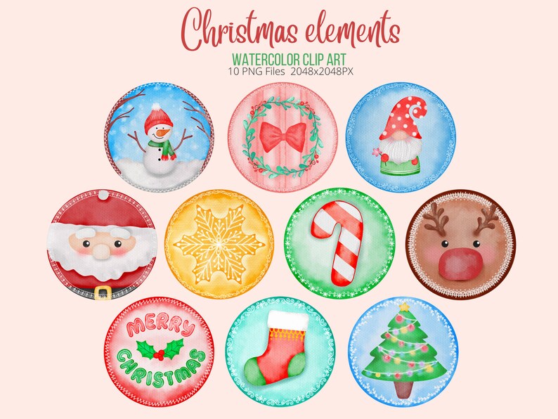 Christmas Elements Christmas Watercolor Digital Clipart - Etsy
