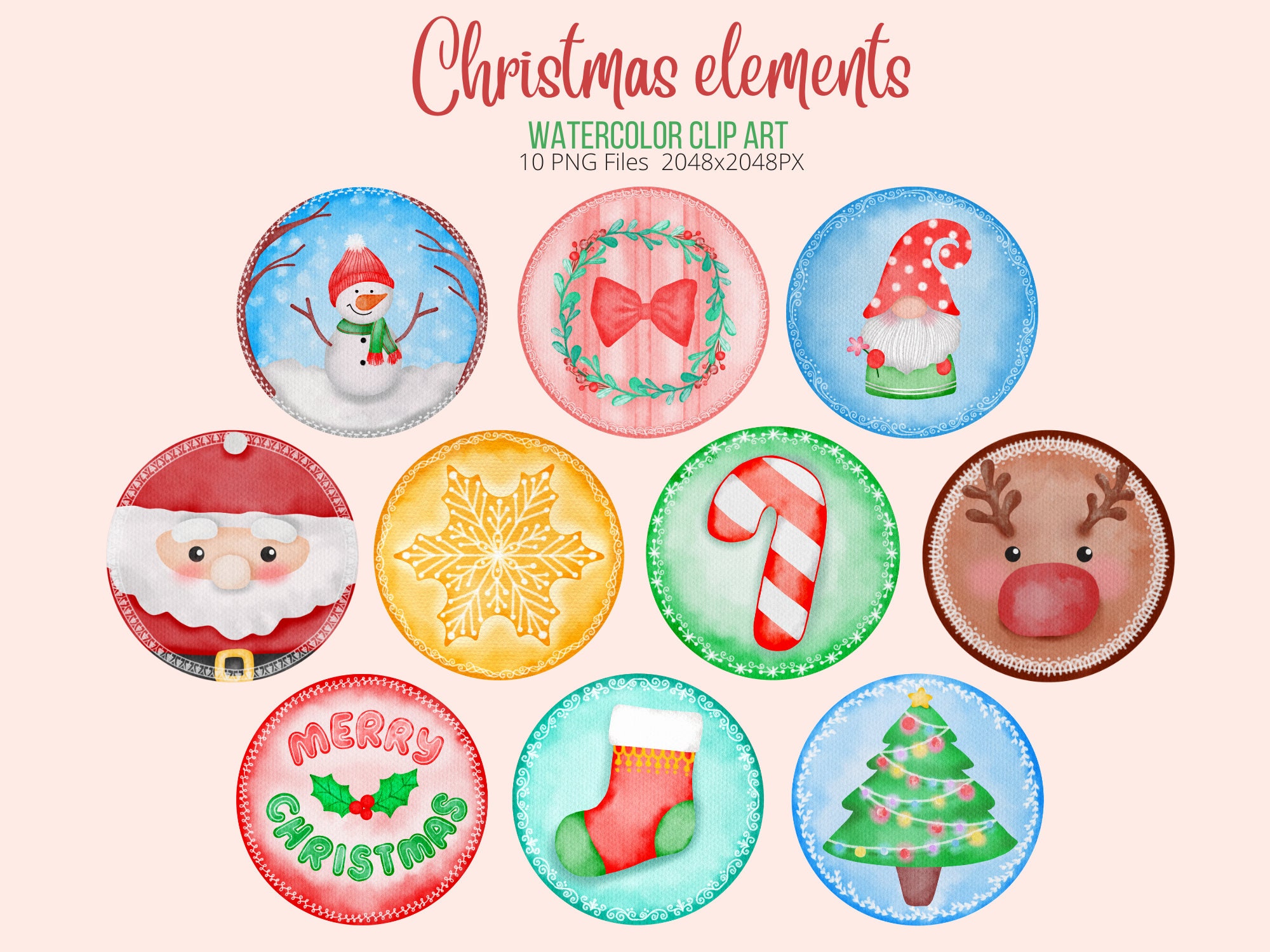 Christmas Elements Christmas Watercolor Digital Clipart - Etsy