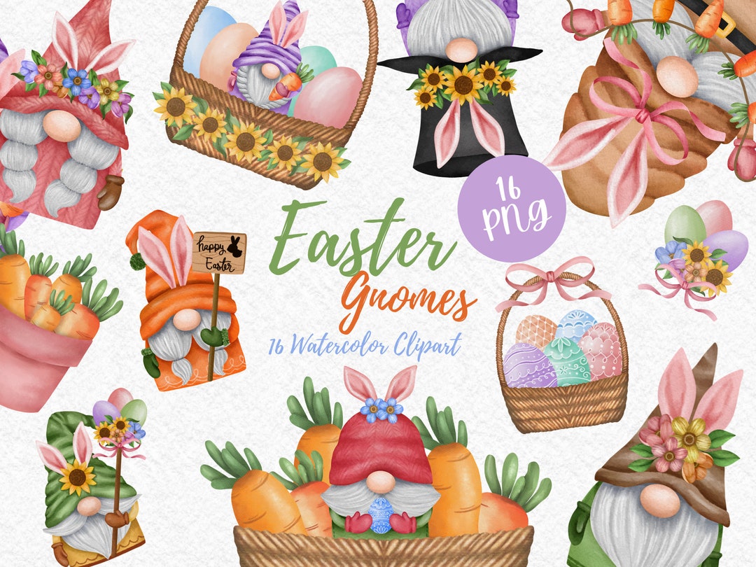 16 Easter Gnomes Watercolor Clipart ,easter Sublimation Design Download ...