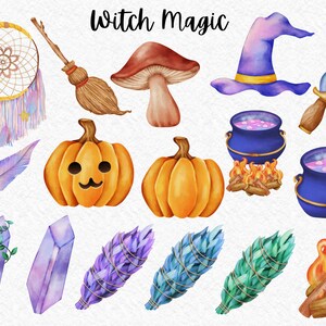 Witch Magic Watercolor Digital Clipart , Cute Magic Sticker, Witch PNG ...