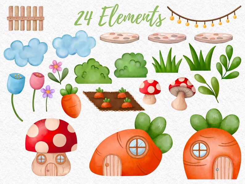 Bunny Village Watercolor Clipart: Easter Rabbit PNG (digital Download ...