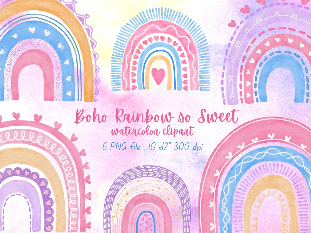 Boho Pastel Rainbow Clipart: Watercolor PNG Files (digital Download) - Etsy