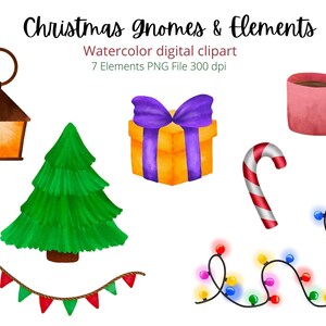 Christmas Gnomes and Elements Watercolor Digital Hand Draw Clipart 21 ...