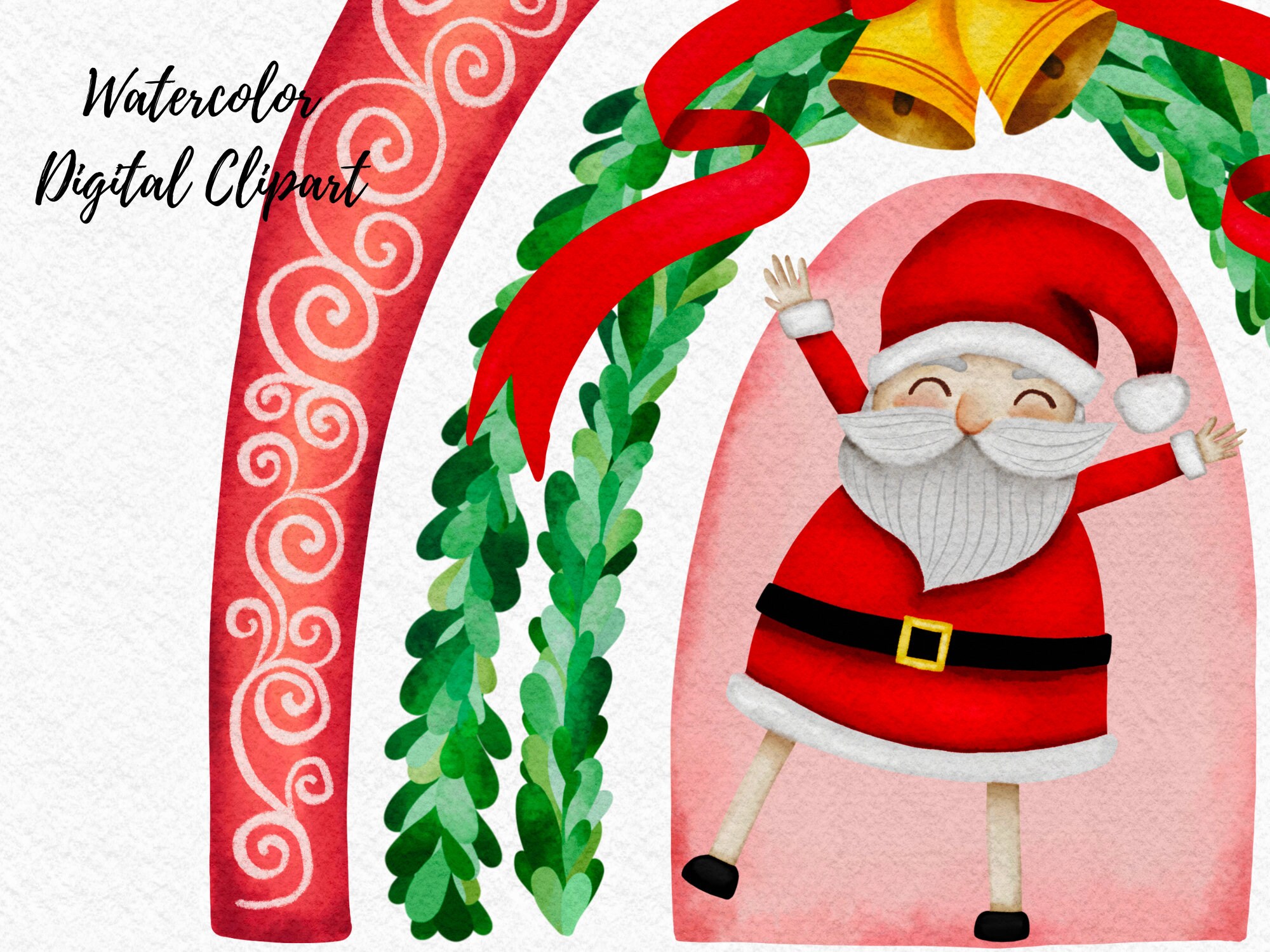 Rainbows Christmas Watercolor Digital Clipart , Santa , Snowman , Tree ...