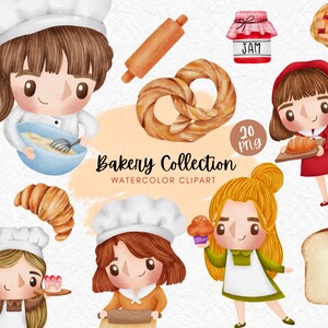 Bakery Collection Watercolor Digital Clipart PNG Files, Baking Baker ...