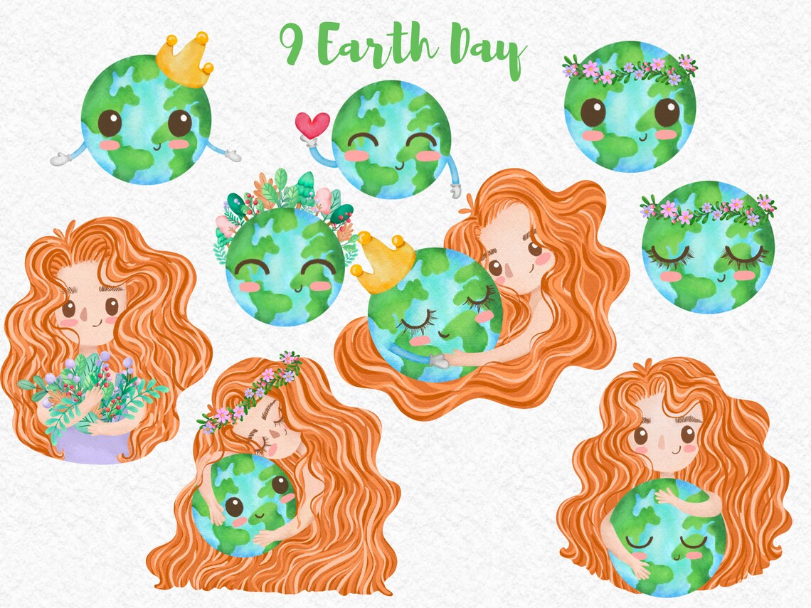 Earth Day Watercolor Clipart PNG Save the Earth Mother Earth | Etsy