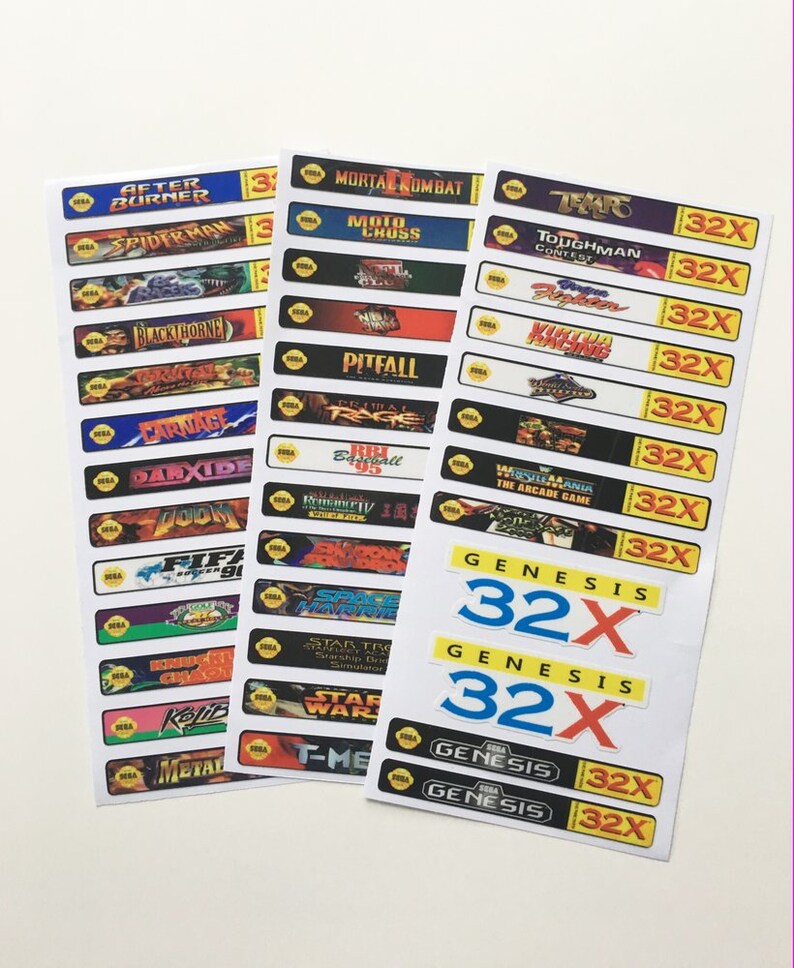 Sega Genesis 32x Sticker Labels (for All 34 Custom Cartridge Game ...