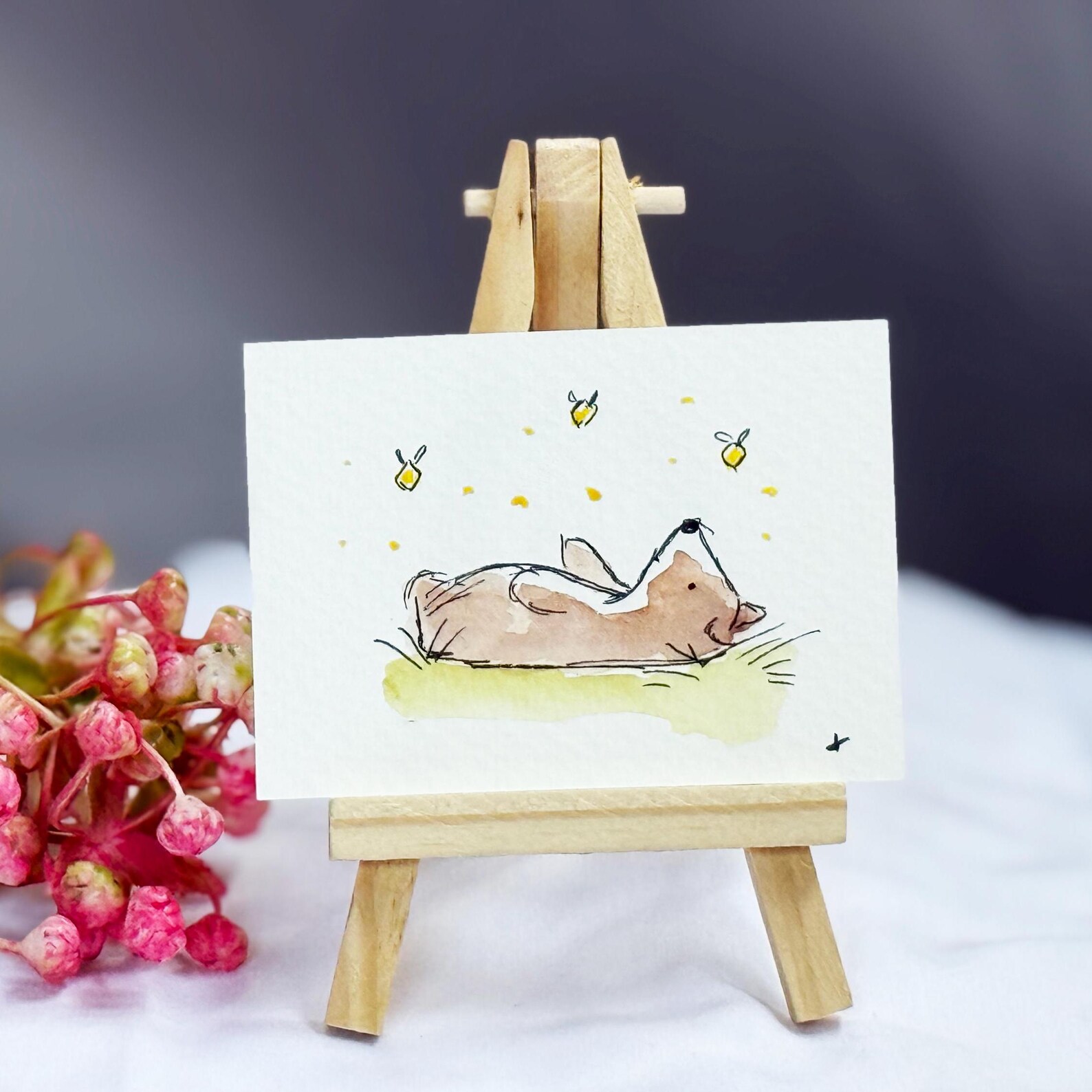 Original Watercolor Bear Painting: Whimsical Firefly Art - 2.5x3.5 ...