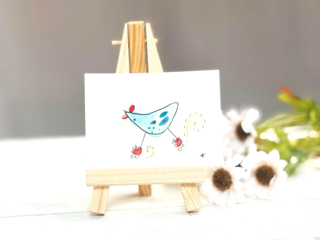 Mini Watercolor Chicken Painting | Whimsical Miniature Art | 2.5x3.5 ...