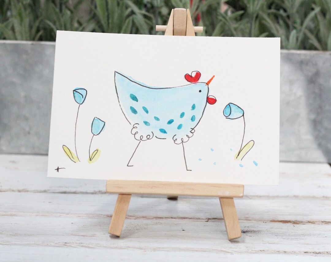 Watercolor Painting 4X6 CHICKEN Prints by Jen Star Small Whimsical Art ...