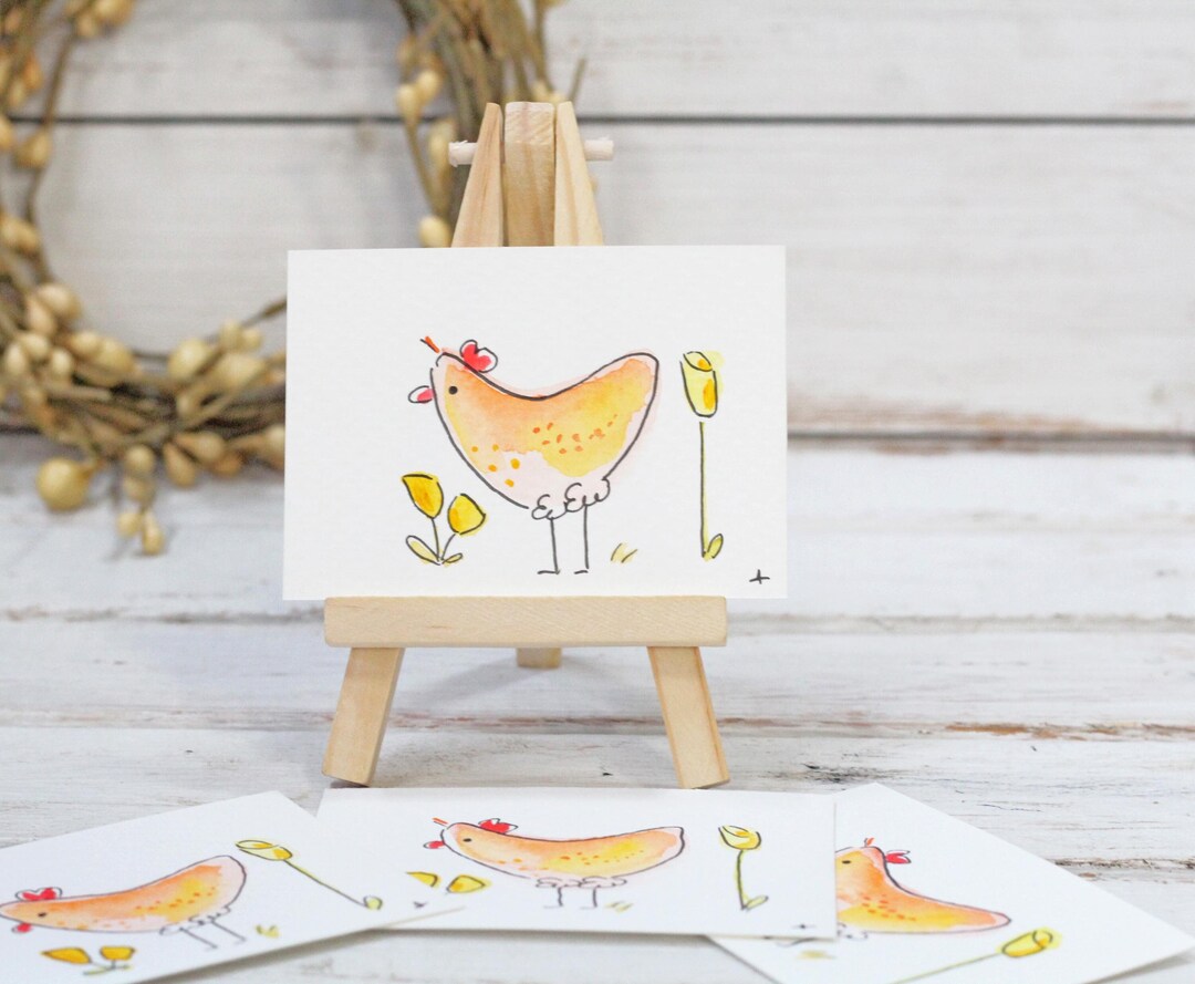 Watercolor Painting 2.5X3.5 CHICKEN Prints by Jen Star Small Whimsical ...