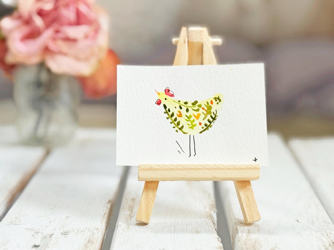 Watercolor Painting 2.5X3.5 CHICKEN Prints by Jen Star Small Whimsical ...