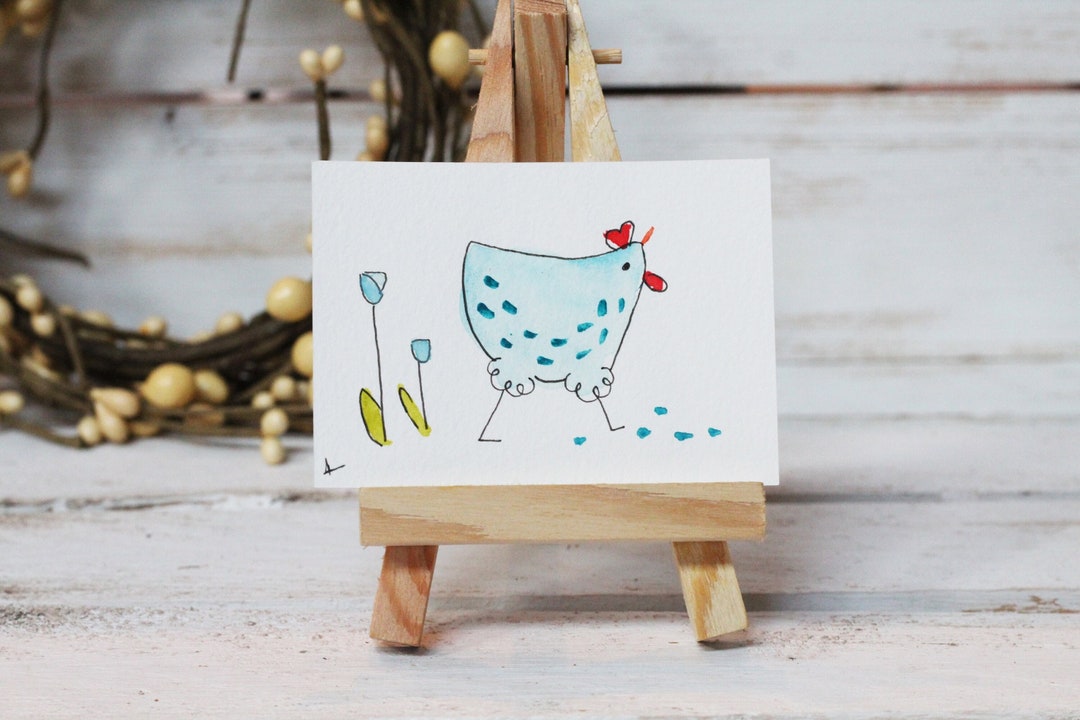 Watercolor Painting 2.5X3.5 CHICKEN Prints by Jen Star Small Whimsical ...