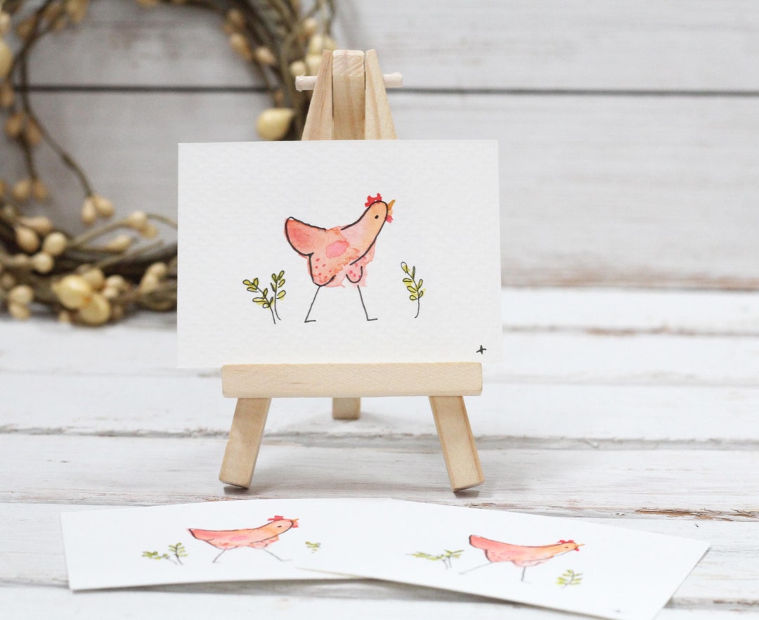Watercolor Painting 2.5X3.5 CHICKEN Prints by Jen Star Small Whimsical ...
