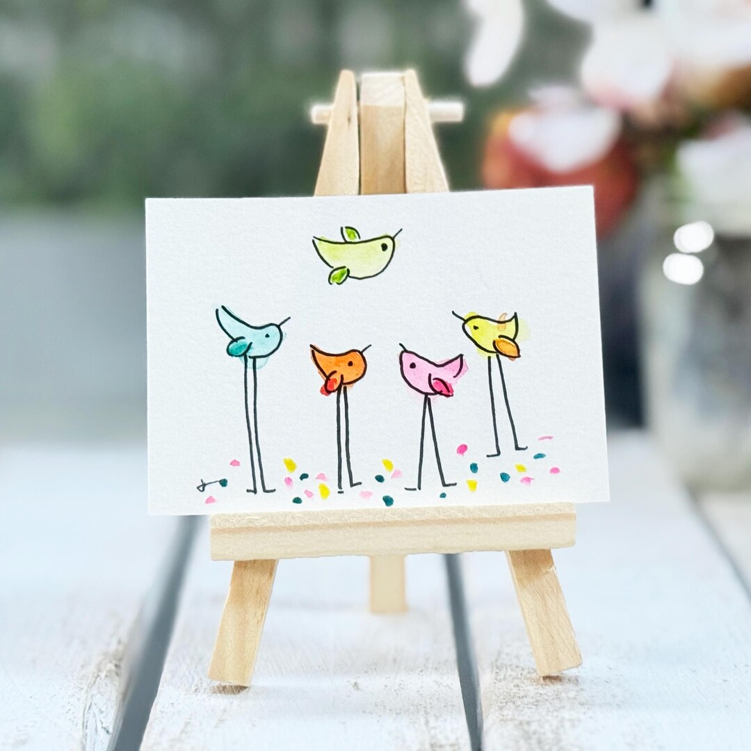 Watercolor Painting Small BIRDS Prints by Jen Star Small Whimsical Art ...