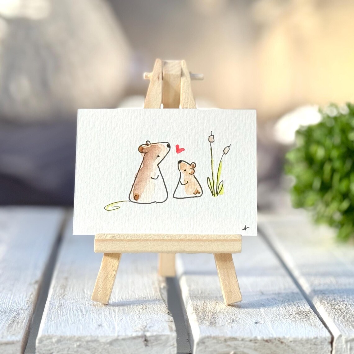 Original Watercolor Small Bear Painting: Whimsical Nursery Art (2.5x3.5 ...