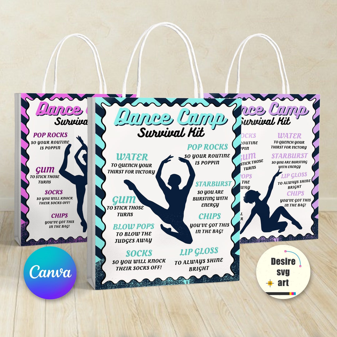 Dance Camp Survival Kit Printable Canva Editable Template, Gift Bag ...