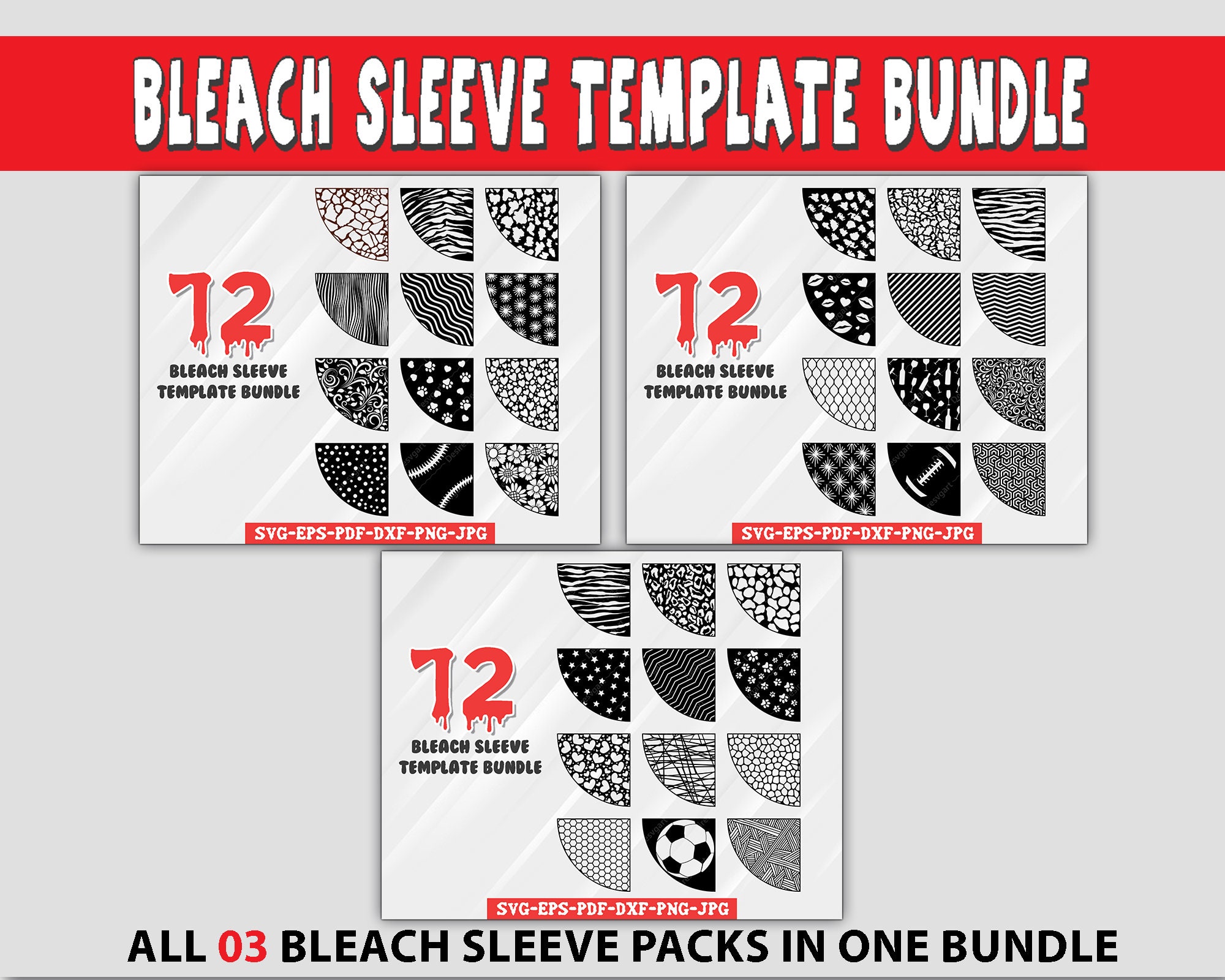 T-shirt Sleeve Stencil Template Bundle Bleach Sleeve Template - Etsy