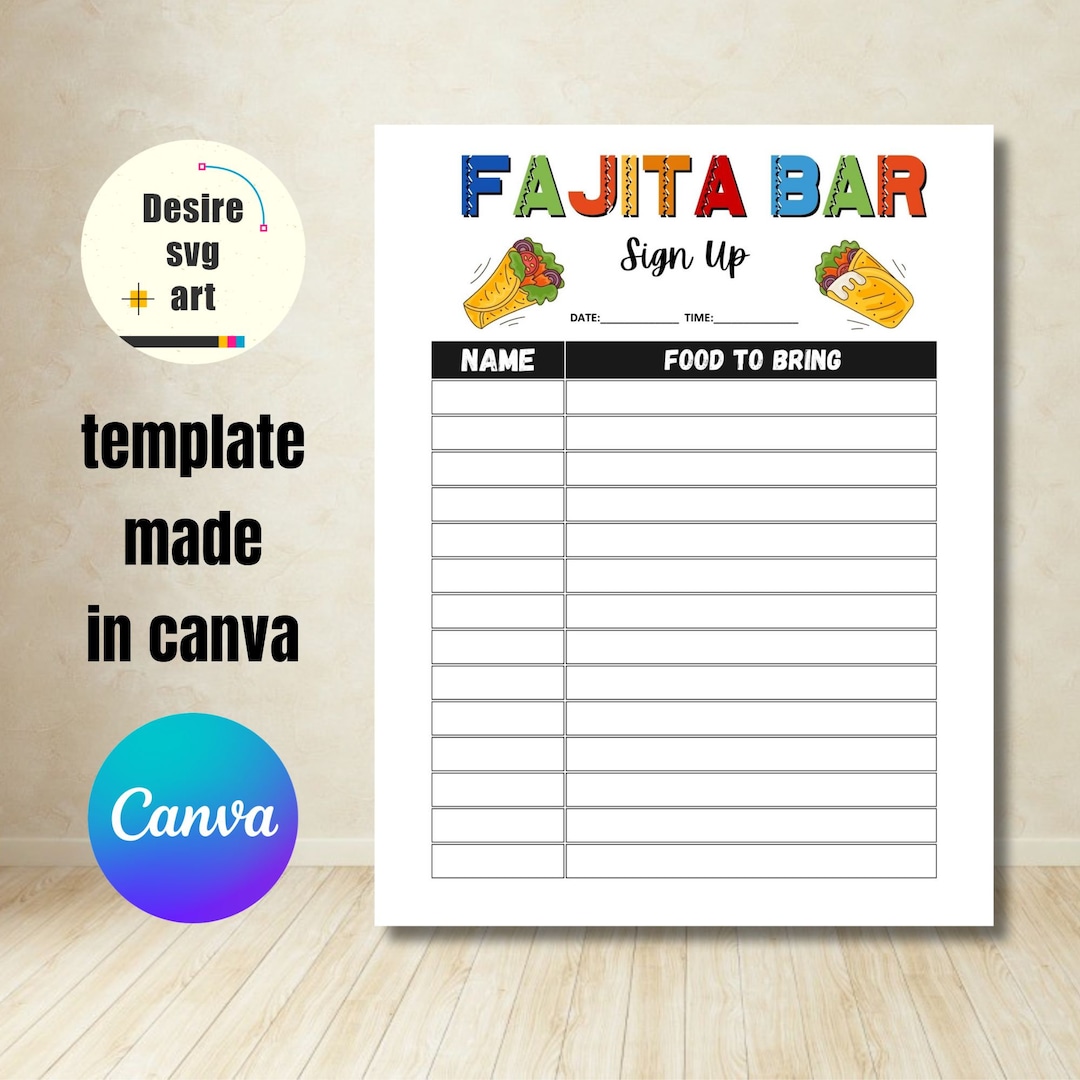 Taco Fiesta: Stylish Fajita Bar Sign up Sheet Template Printable for ...