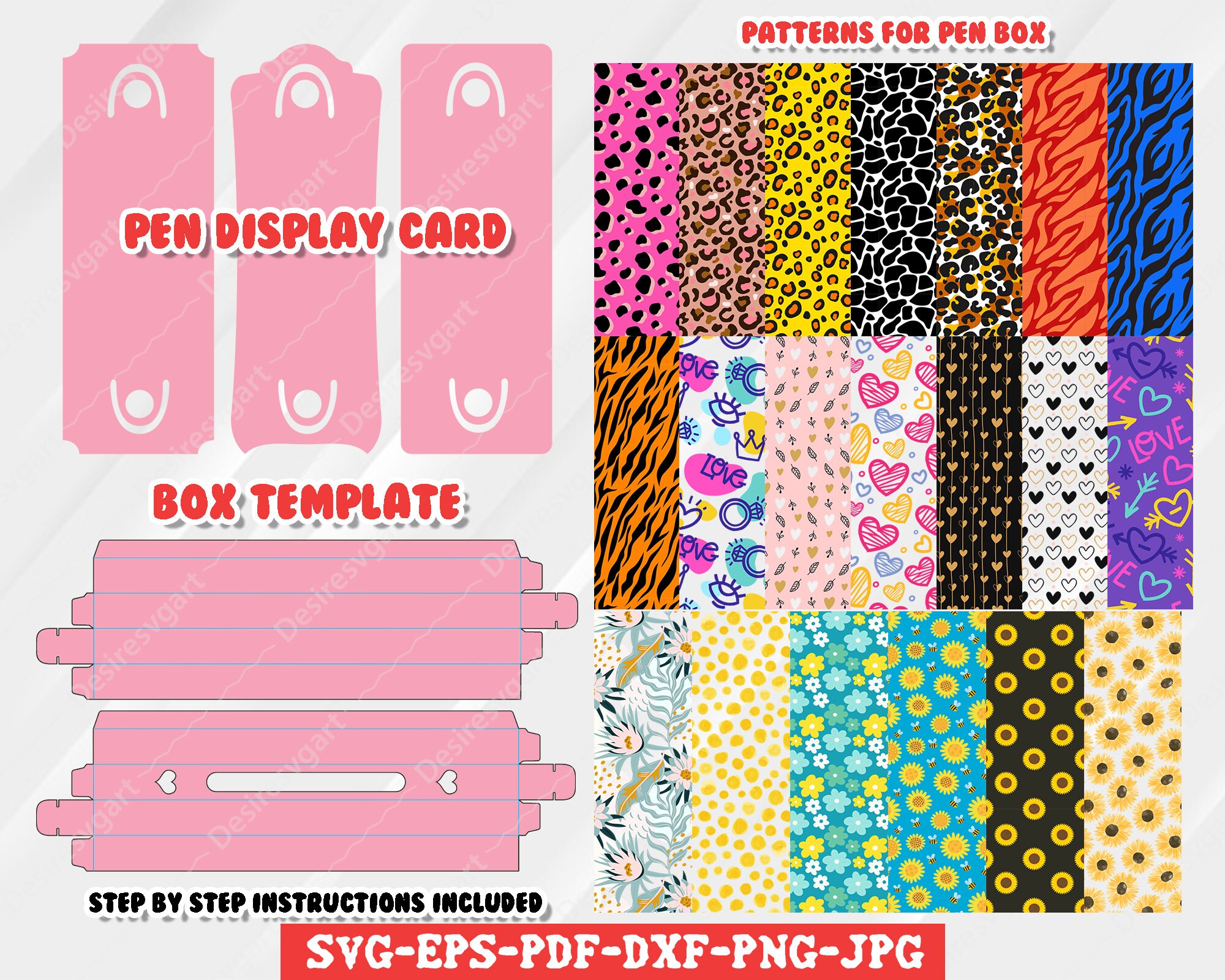 Pen Box Template Bundle Glitter Pen Patterns Svg Pen Display - Etsy