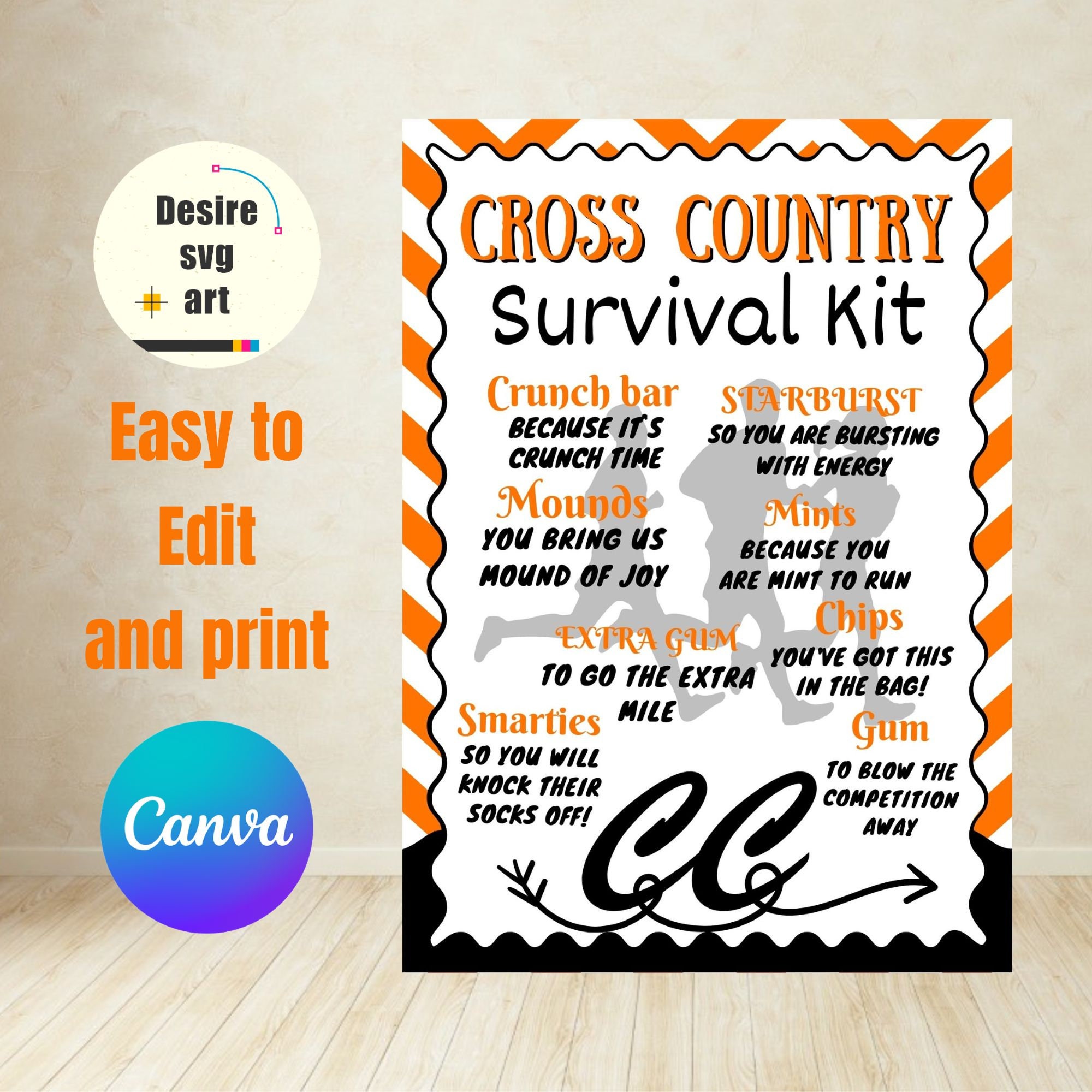 Cross Country Survival Kit Printable Canva Editable Template, Gift Bag ...