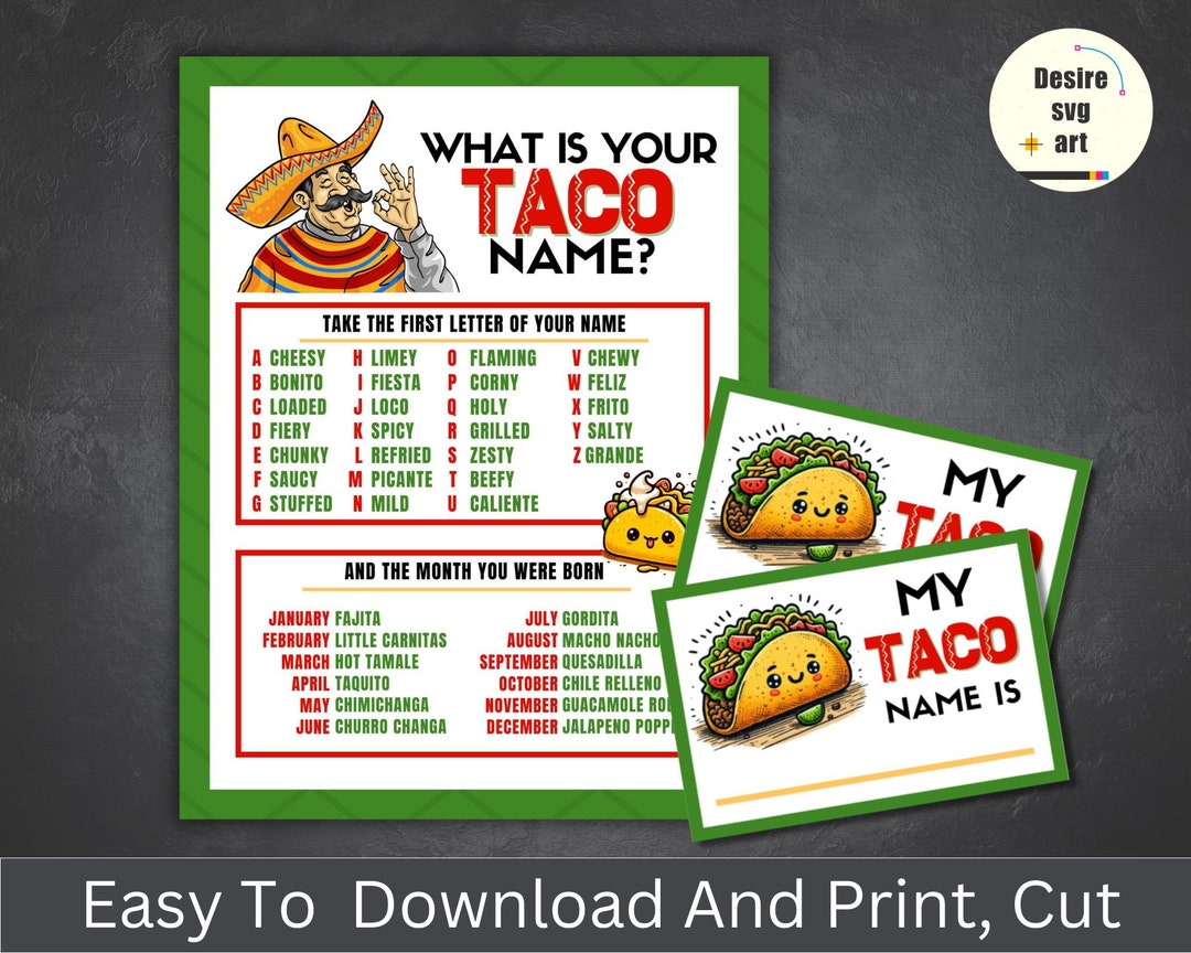 What's Your Taco Name | Cinco De Mayo Printable Game | Mexican Fiesta ...