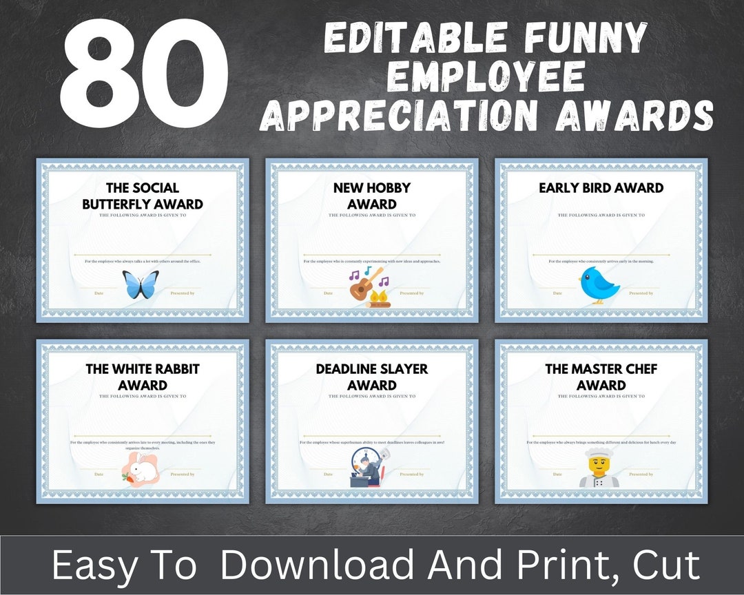 Employee Appreciation With a Twist: Funny Award Certificates! Celebrate ...