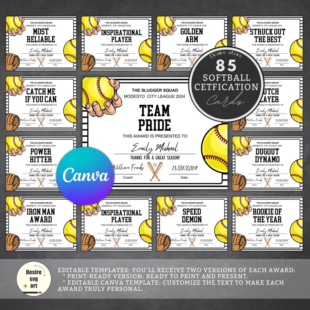 Ultimate Editable Softball Awards Bundle | Editable Softball Award ...