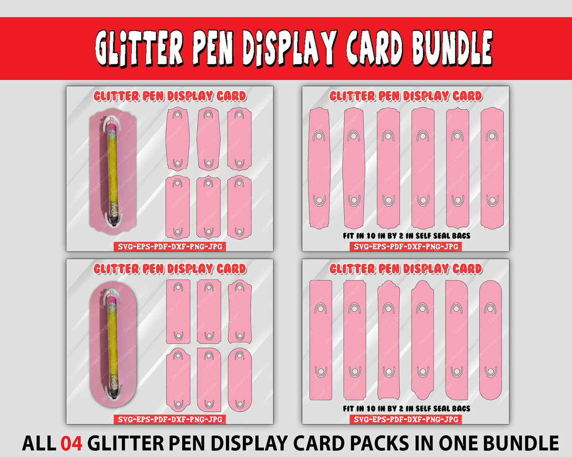 Glitter Pen Display Card Bundle SVG Glitter Pen Packaging - Etsy