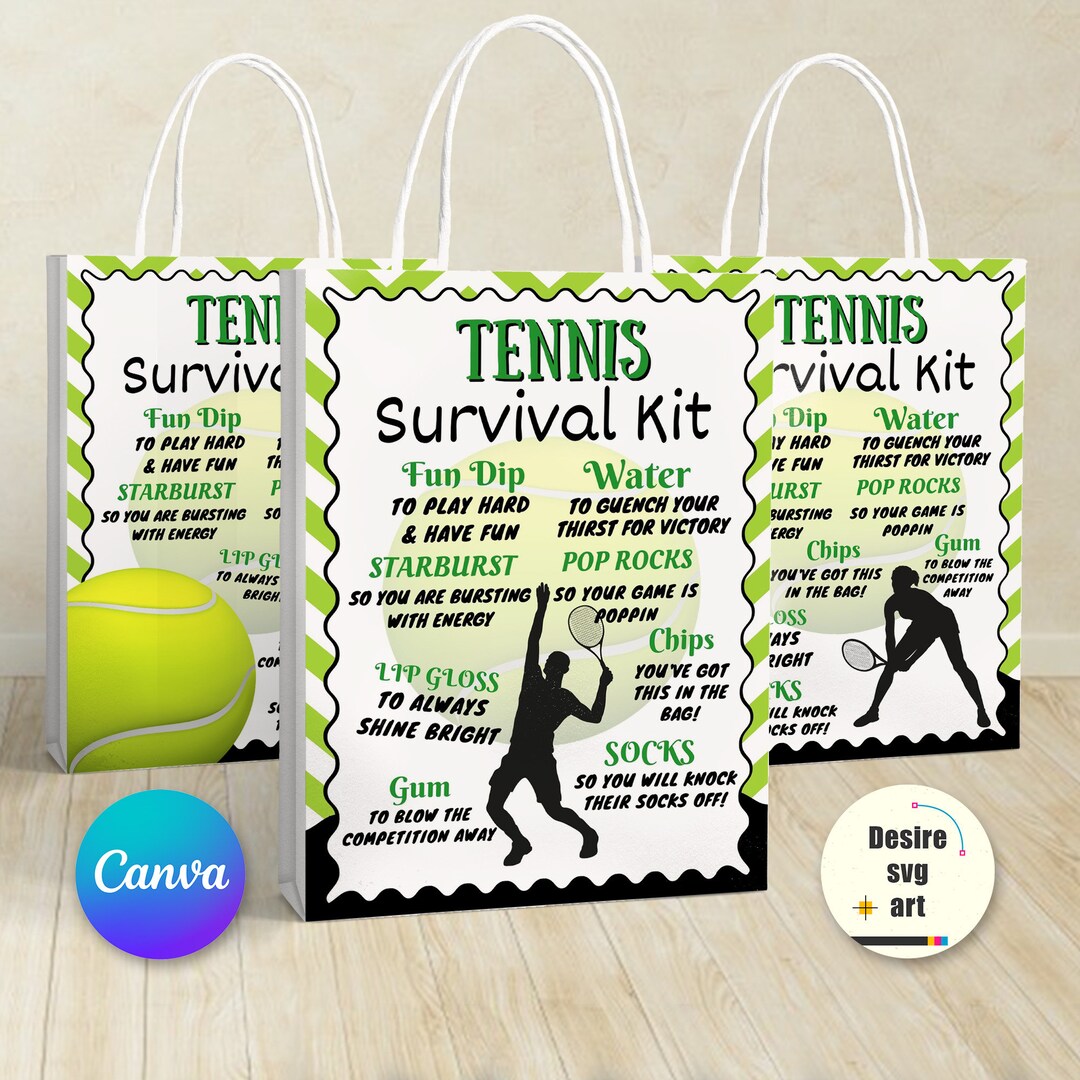 Tennis Survival Kit Printable Canva Editable Template, Gift Bag Idea ...
