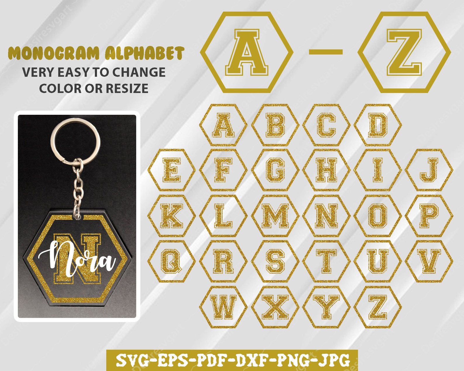 Monogram SVG Alphabet Hexagon keyring Alphabet svg Monogram | Etsy