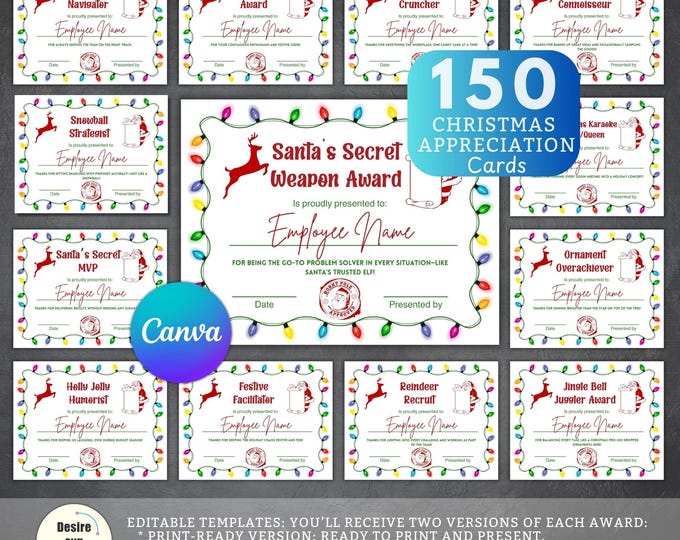 Employee Appreciation Christmas Award Certificates | Printable Funny ...