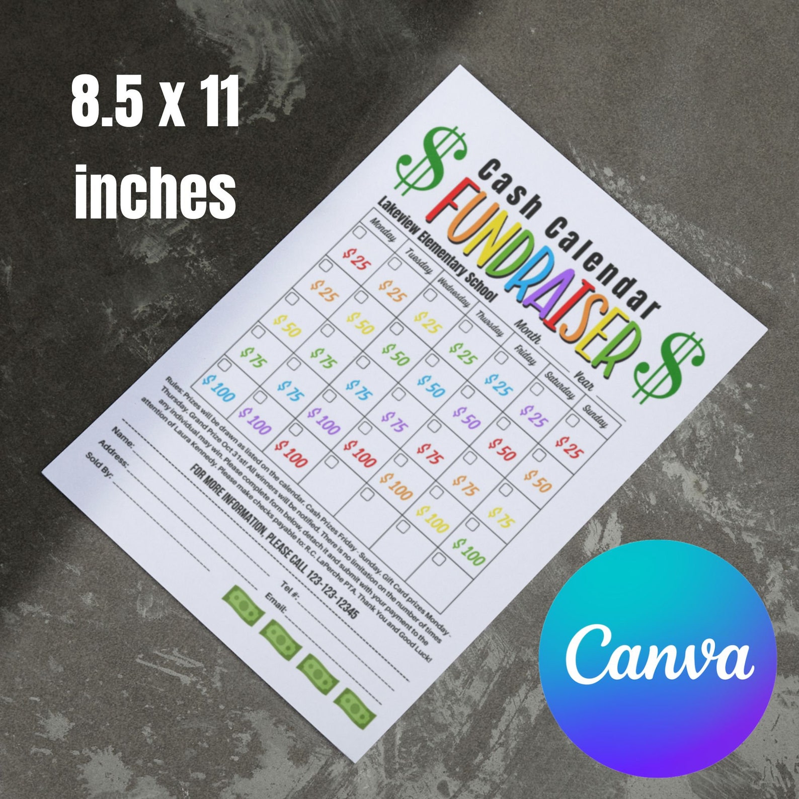 Cash Calendar Fundraiser Flyer Editable Canva Template, Fundraiser ...