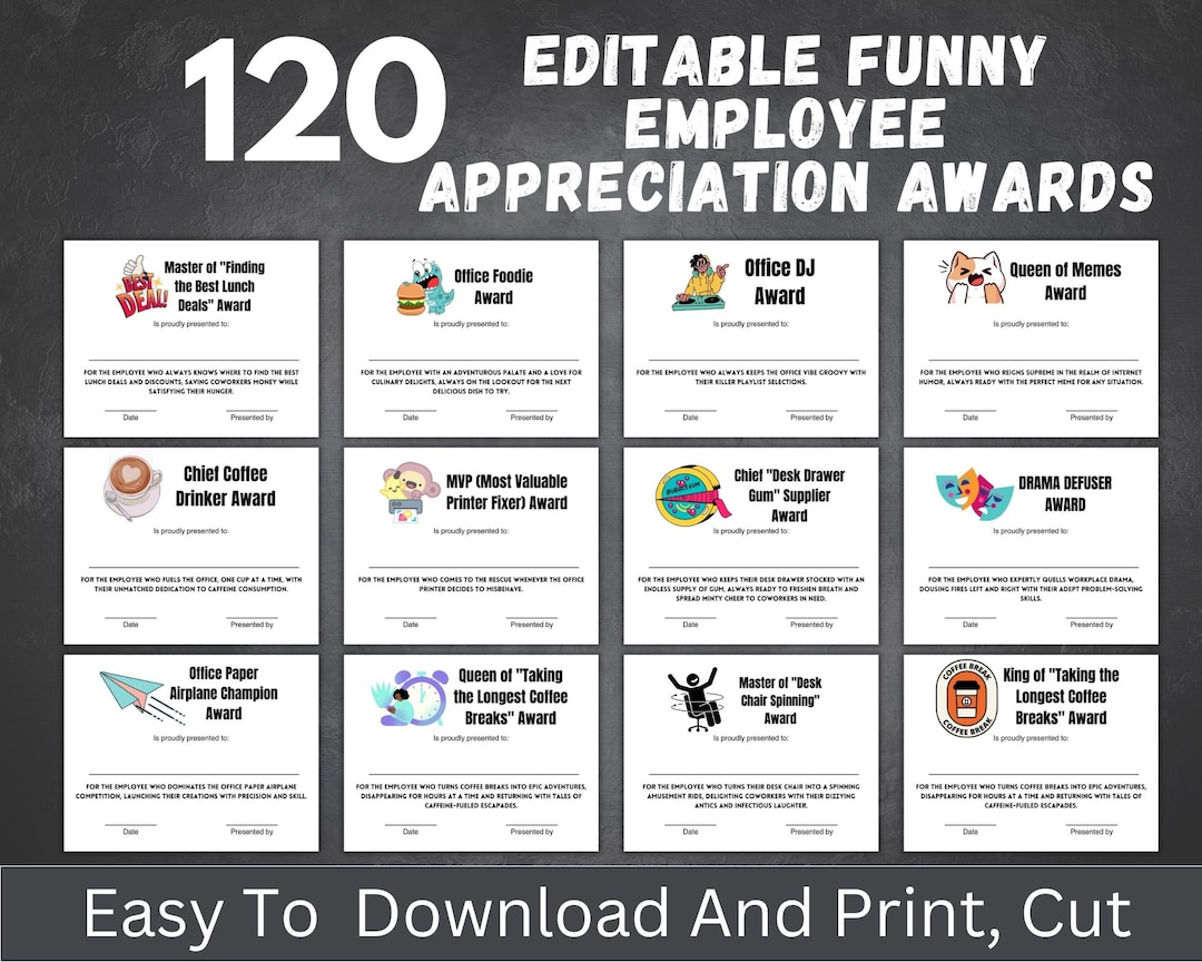Quirky Employee Recognition Certificates:celebrate the Funniest Moments ...