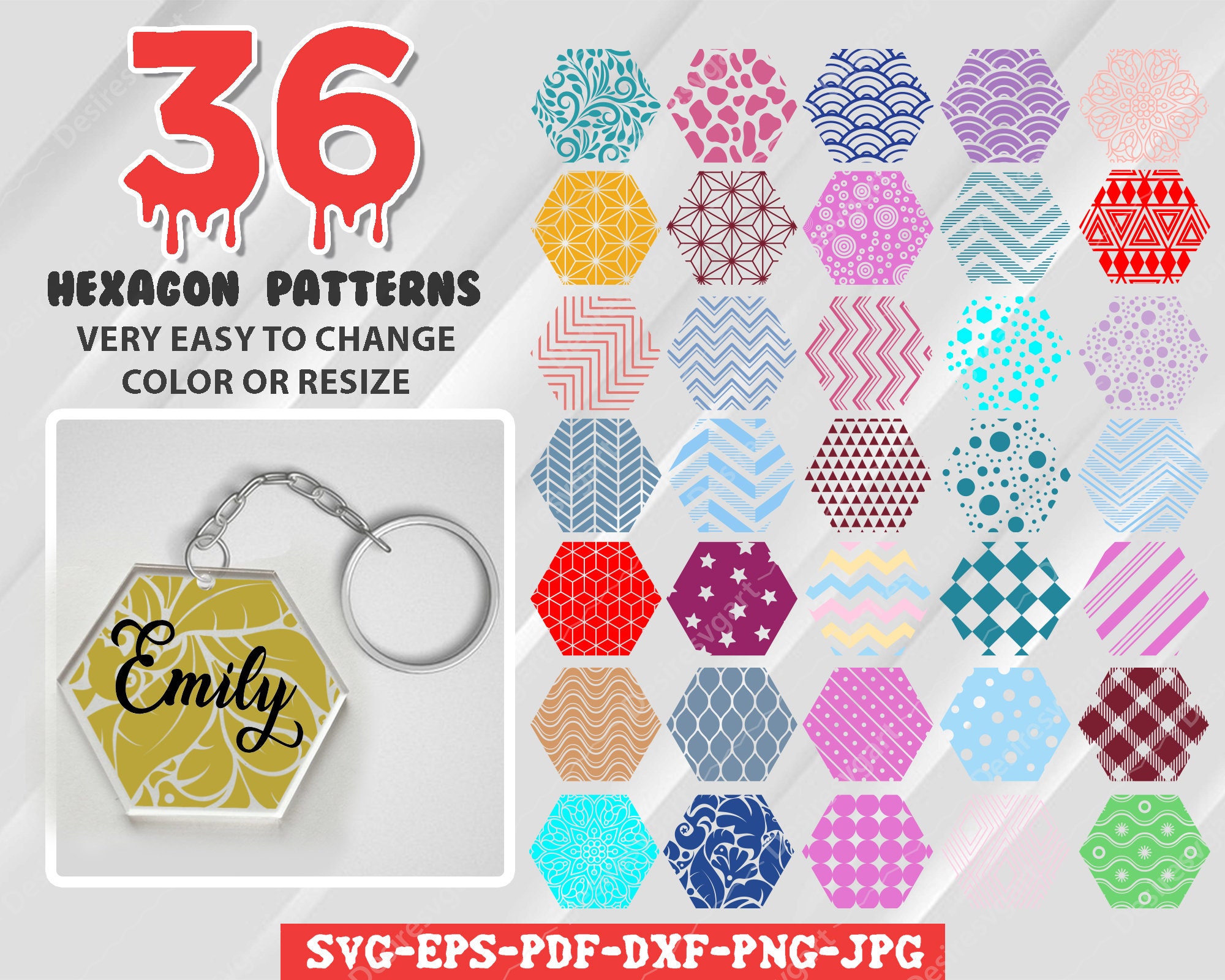 Hexagon Keyring Patterns Svg Hexagon Pattern Svg Keychain | Etsy