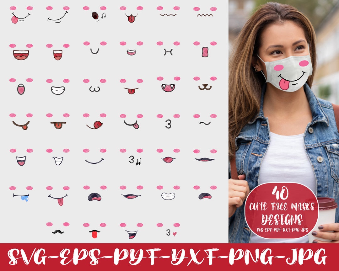 Smiling Face Mask, Cute Face Mask, Cartoon Mouths, Quarantine Svg, Cute ...