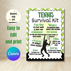 Tennis Survival Kit Printable Canva Editable Template, Gift Bag Idea ...