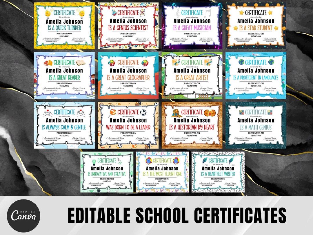 Editable School Certificates in Canva, Elementary Classroom Award ...