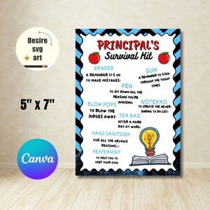 School Principal Survival Kit Printable Canva Editable Template | Gift ...