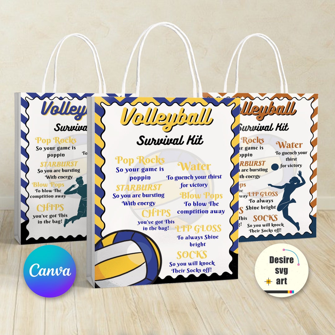 Volleyball Survival Kit Printable Canva Editable Template, Gift Bag ...