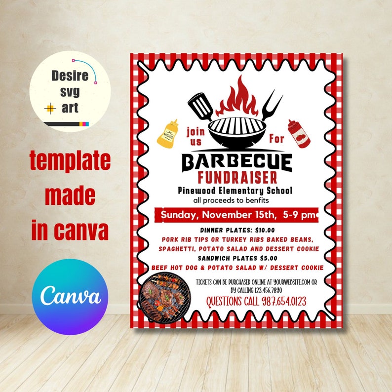 Grill & Gather: Sizzling BBQ Fundraiser Flyer Template for Canva - Etsy