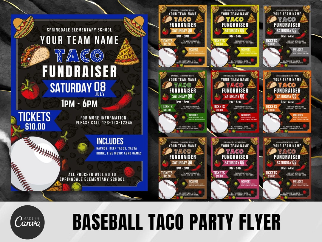 Baseball Taco Party Flyer Canva Template Bundle, PTO, PTA Flyer ...