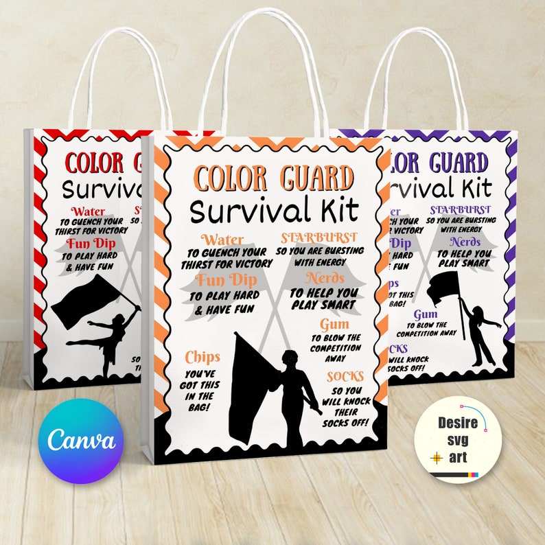 Color Guard Survival Kit Printable Canva Editable Template, Gift Bag ...