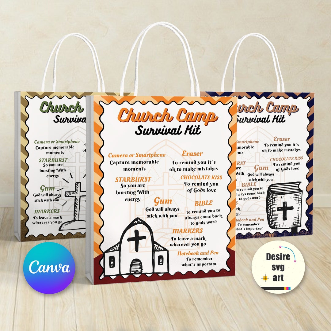 Church Camp Survival Kit Printable Canva Editable Template, Gift Bag ...
