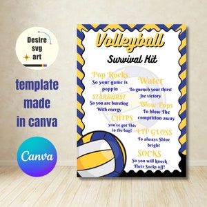 Volleyball Survival Kit Printable Canva Editable Template, Gift Bag ...