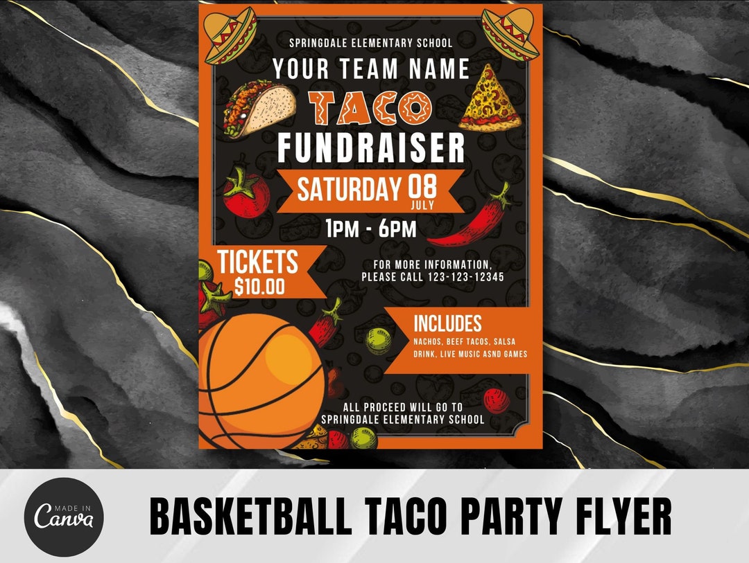 Basketball Taco Party Flyer Canva Template, PTO, PTA Flyer, Printable ...